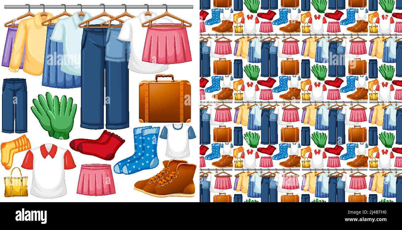 Seamless background design with cloth theme on white background ...
