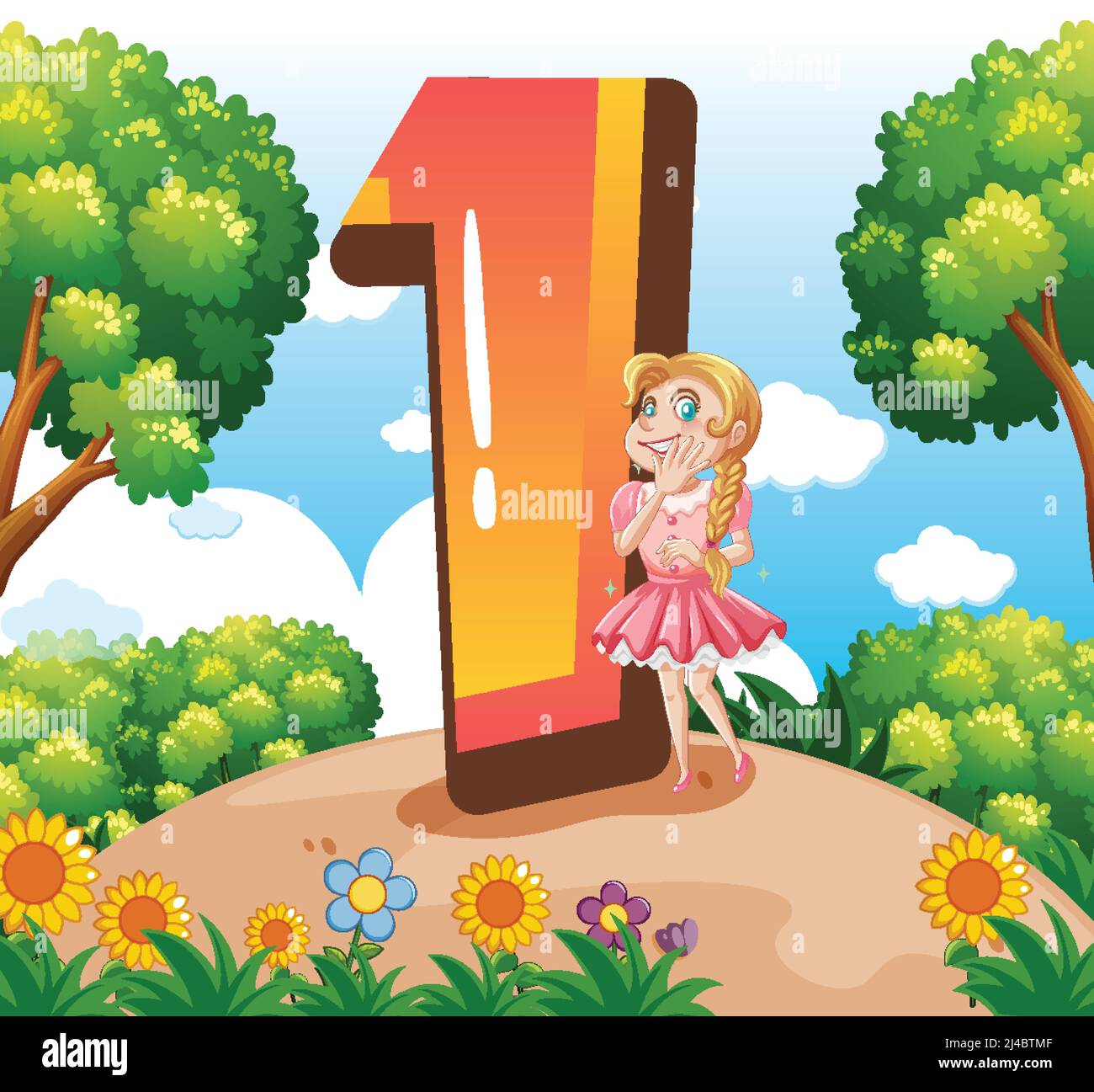 A girl with number one cartoon illustration Stock Vector Image & Art ...