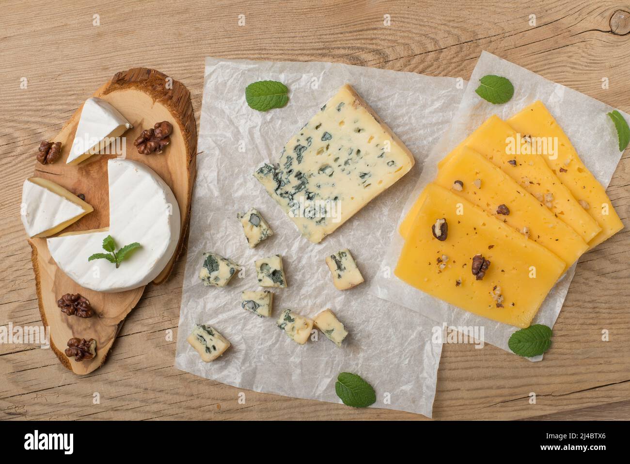 Different kinds of cheese, assorted, for tasting Stock Photo - Alamy