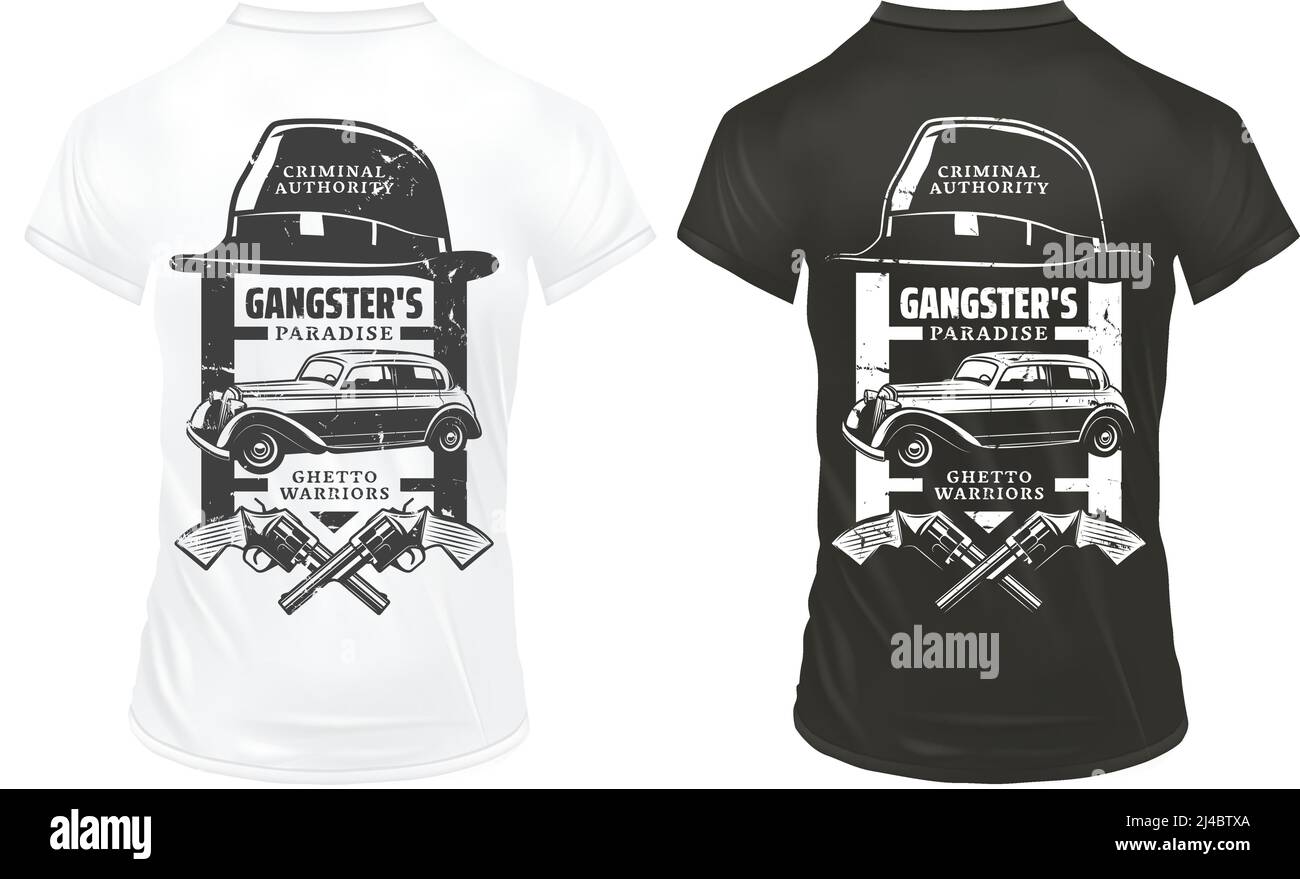 Vintage gangster prints template on shirts with inscriptions hat ...