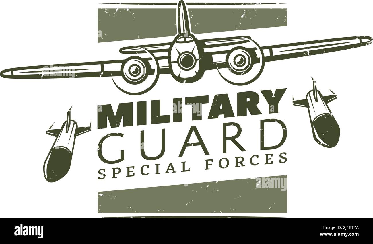 Vintage military logotype template with inscription and heavy bomber ...