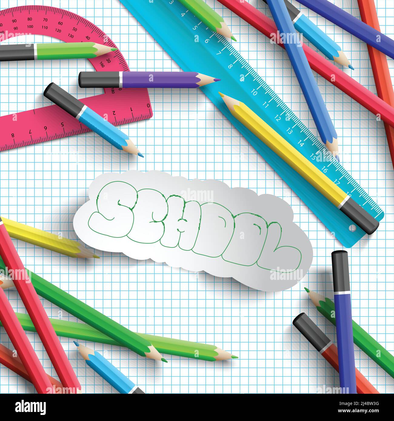 Back to school realistic concept with paper inscription colorful ...