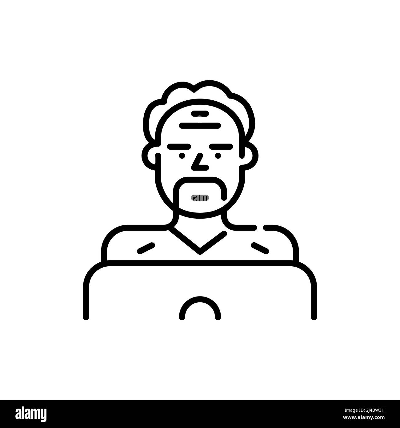 Middle-aged man working at a laptop. Older Internet user. Pixel perfect ...