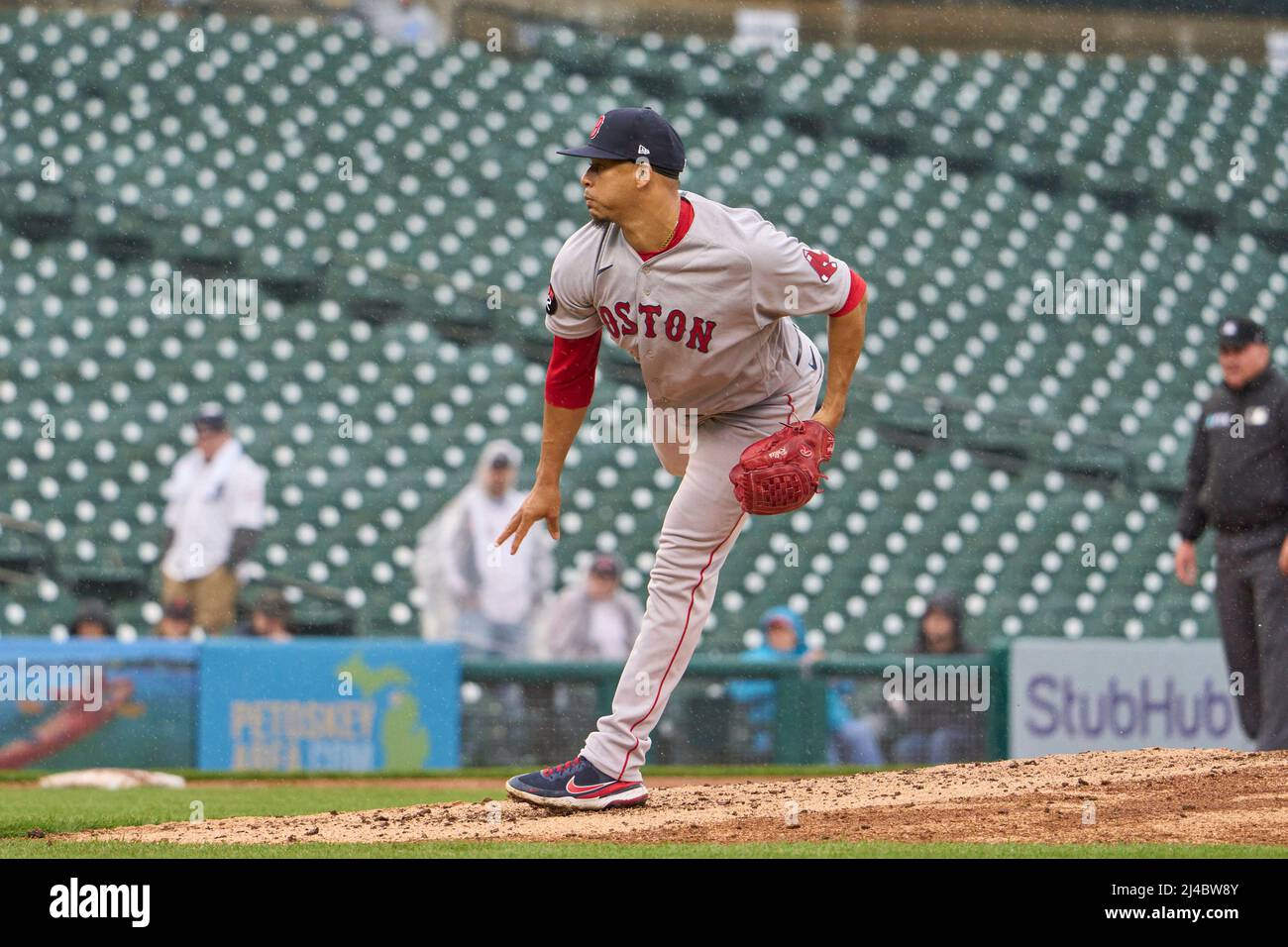 April 13 2022: Boston pitcher Hansel Robles (57) throws a pitch during ...