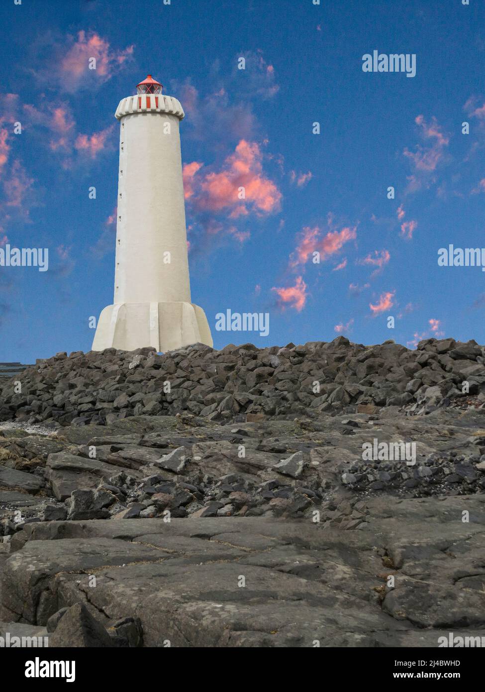 Modern lighthouse at Akranes West Iceland at rocks shore Stock Photo ...