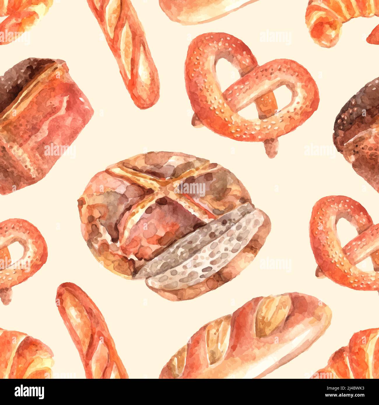Bakery bread seamless wrap paper pattern with round whole wheat loaf ...