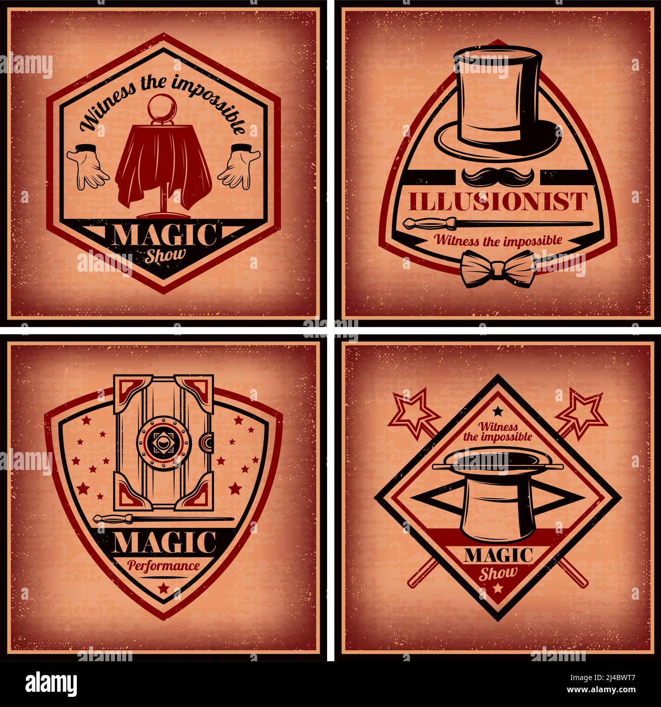 Vintage magic show brochures set with inscriptions magical ball safe ...