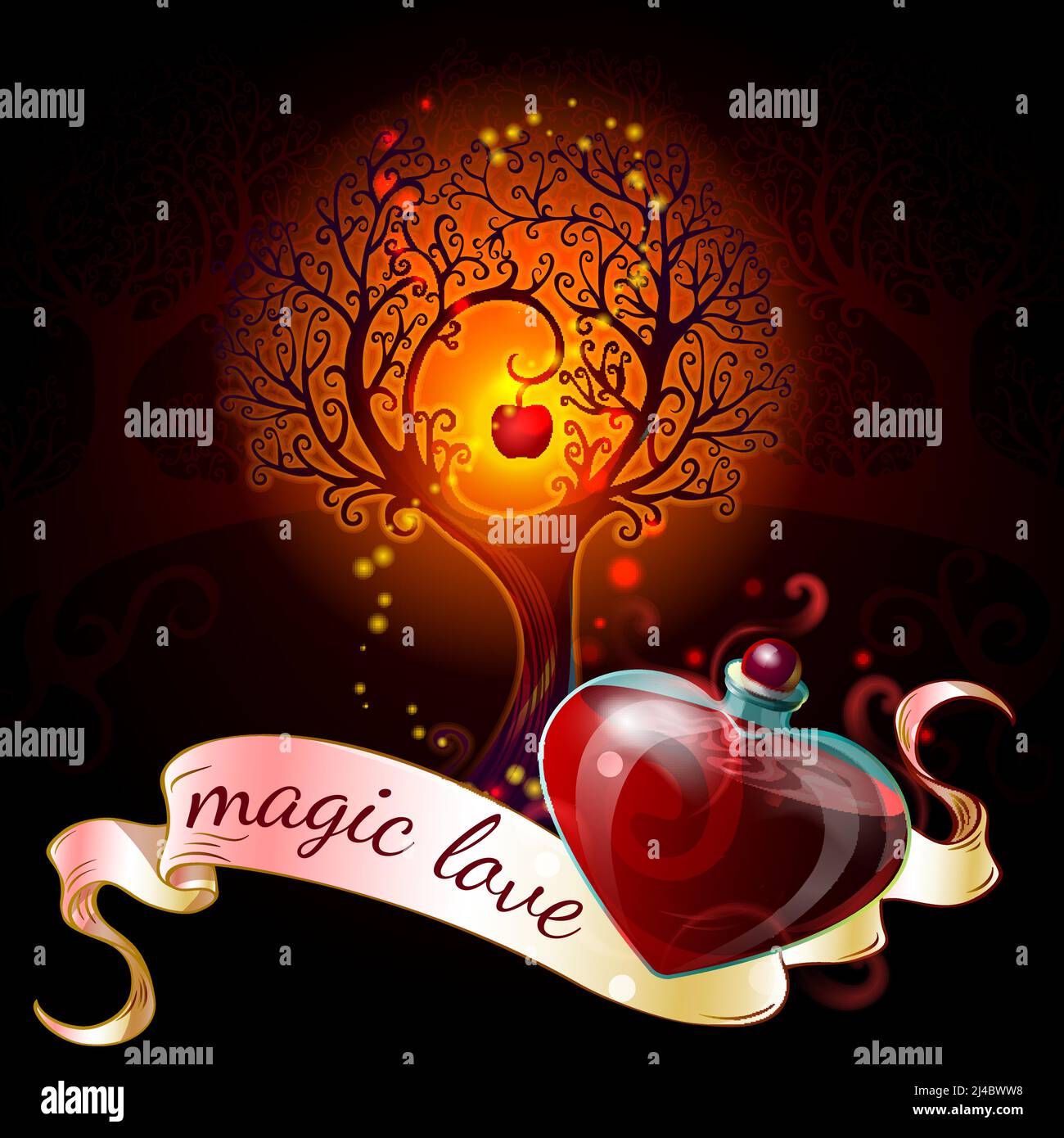 Cartoon Natural Elements composition with love poison and white ribbon ...