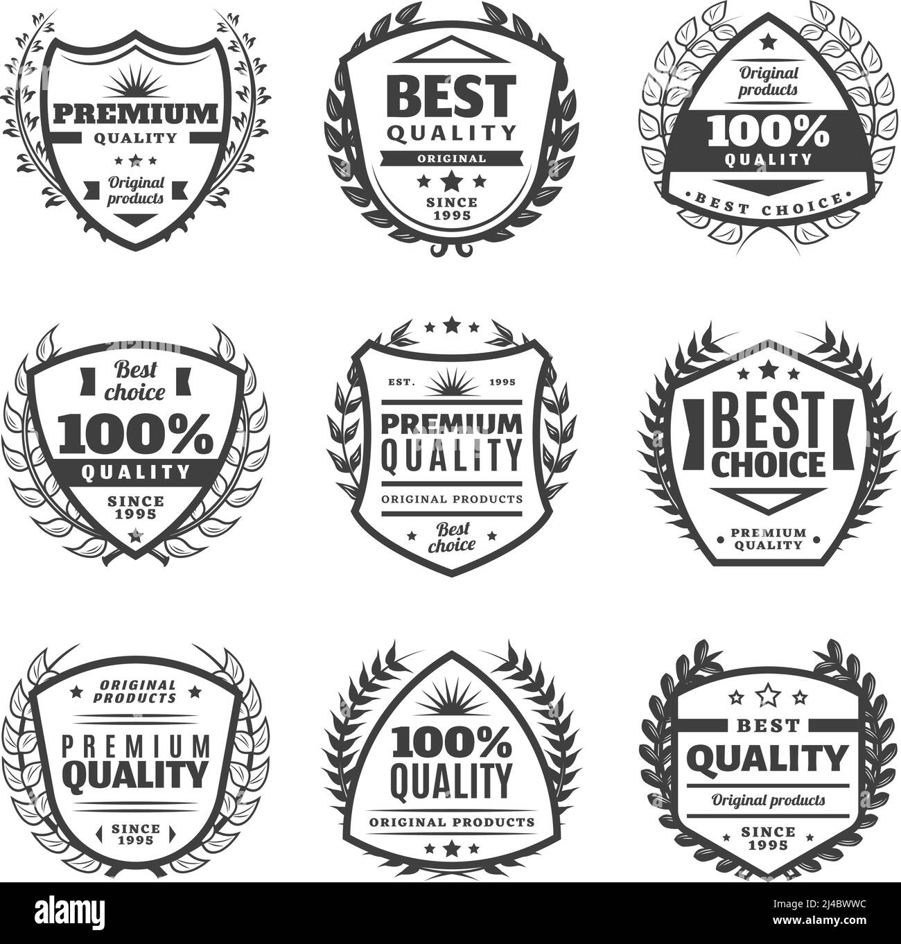 Vintage monochrome advertising labels set with promotional inscriptions ...