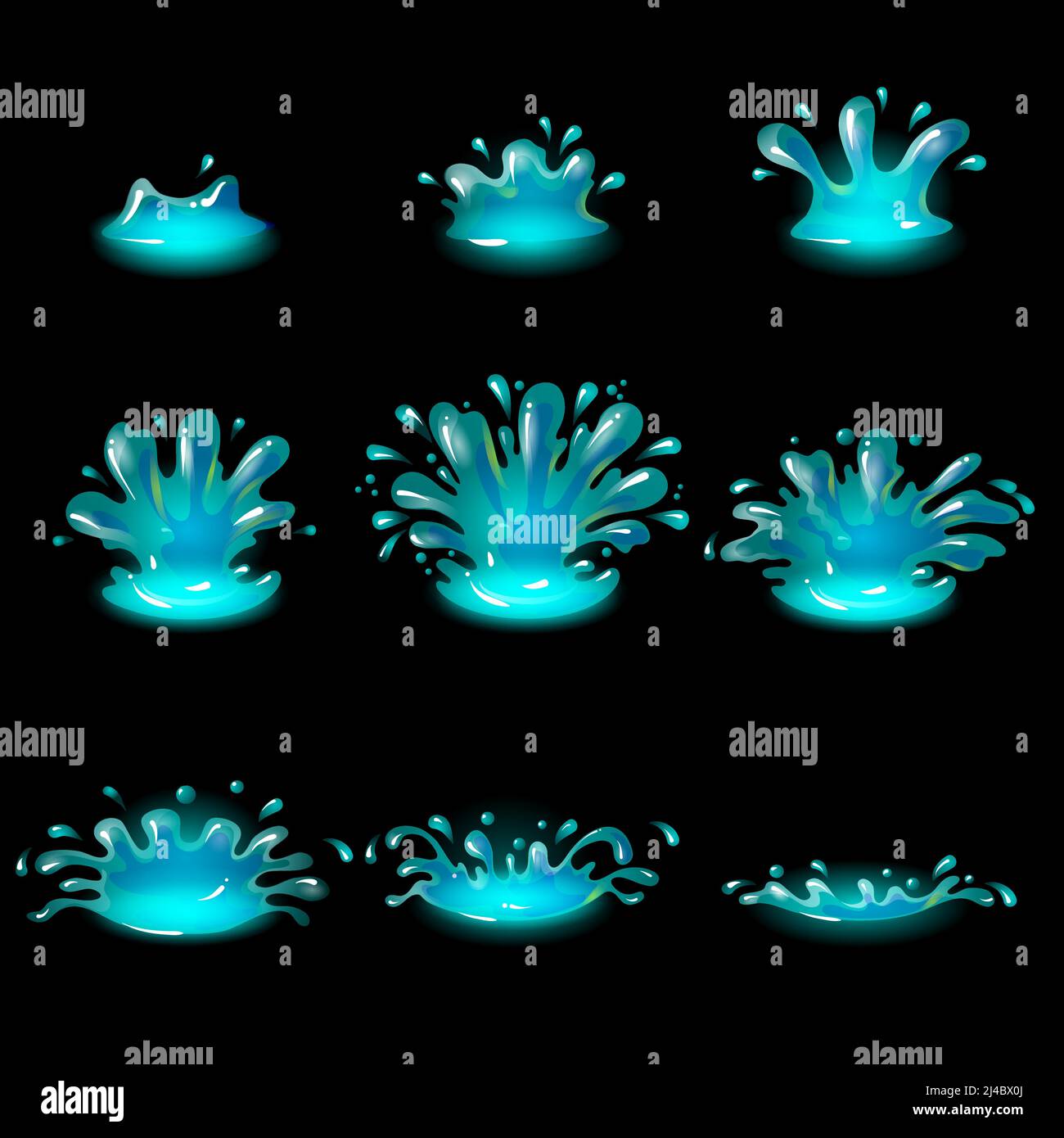 Cartoon water drop burst animation concept with spatters for game ...