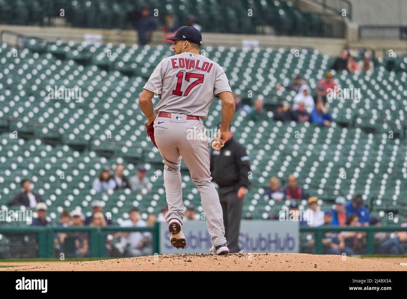 April 13 2022: Boston pitcher Nathan Eovaldi (17) throws a pitch during ...