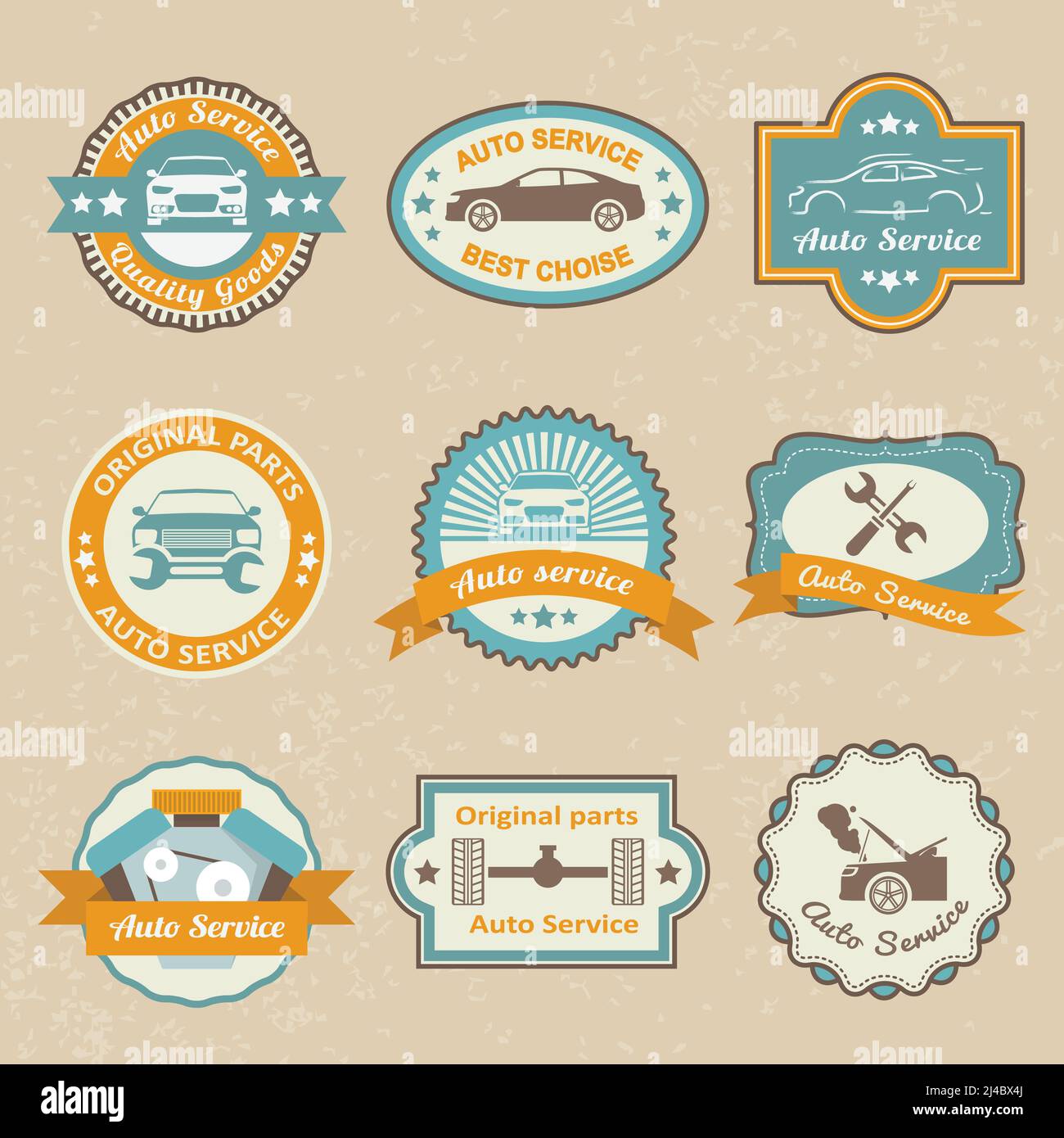 Auto mechanic service labels set of maintenance car repair and working ...