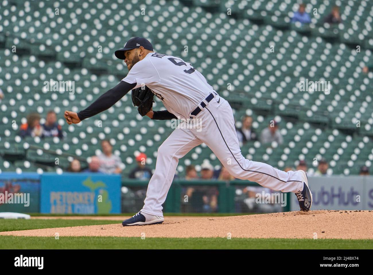 April 13 2022: Detroit pitcher Eduardo Rodriguez (57) throws a pitch ...