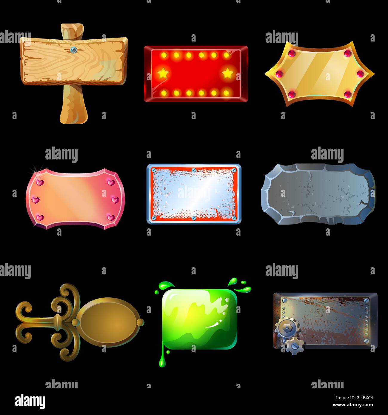 Cartoon blank signboards collection of different materials and ...