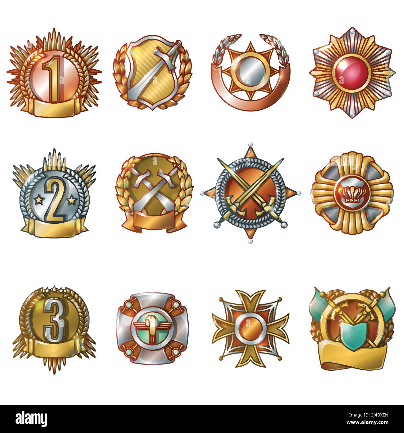 Colorful military awards collection of medals and badges of different ...