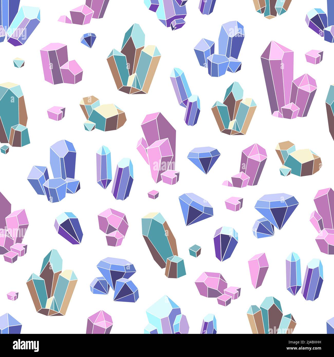 Crystal minerals and geometric gems flat seamless pattern vector ...