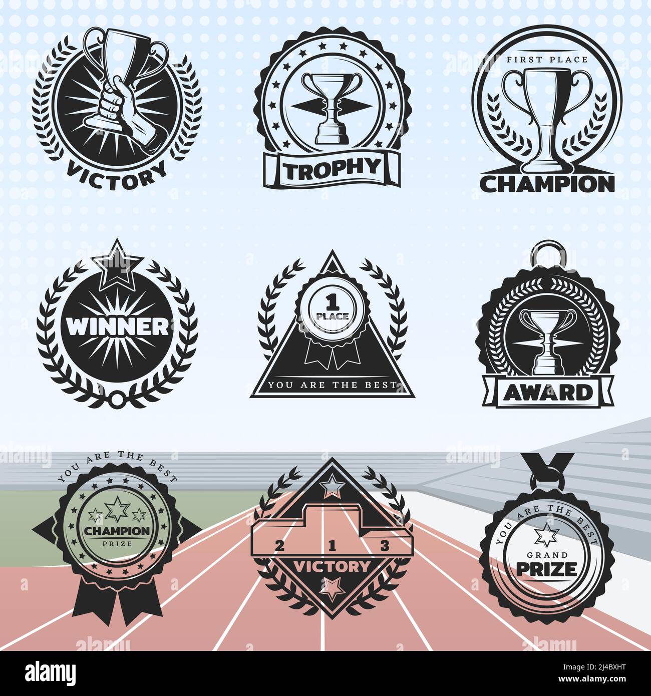 Vintage sport rewards labels set with different prizes and awards on ...
