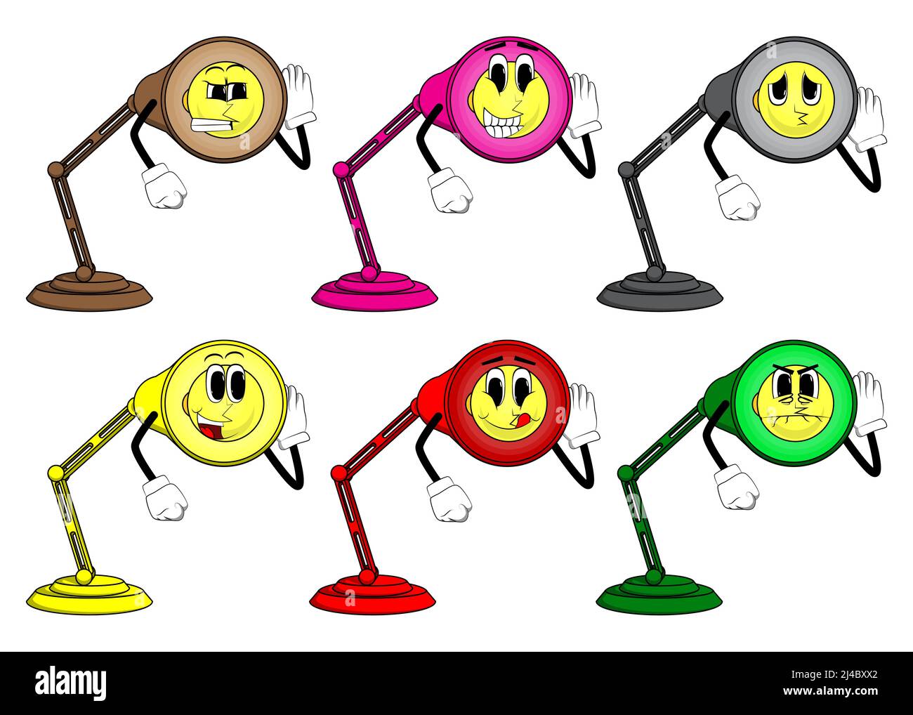 Night Table Lamp holds hand at his ear, listening. Office Light cartoon ...