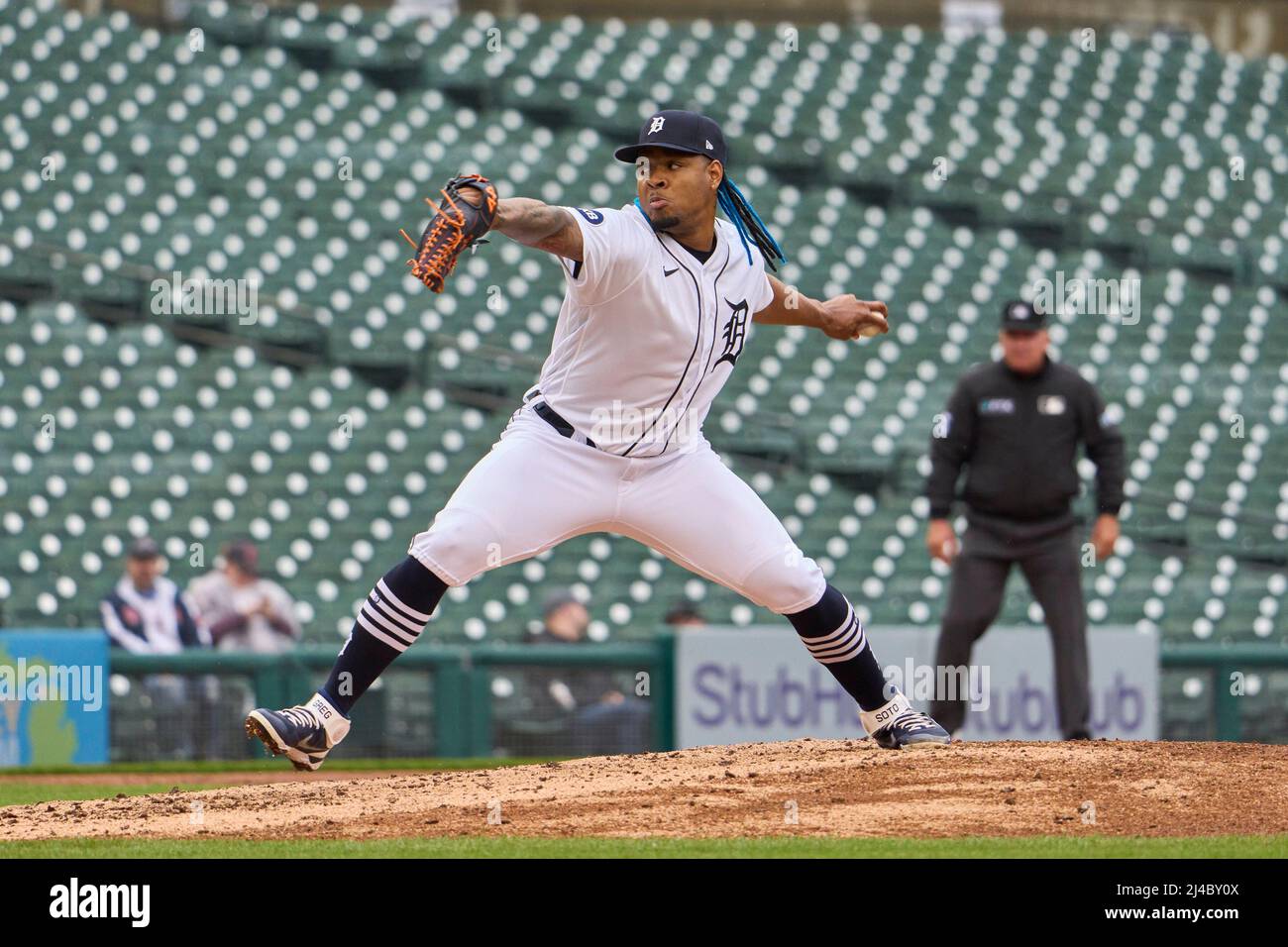 Detroit MI, USA. 13th Apr, 2022. Detroit pitcher Gregory Soto (65 ...