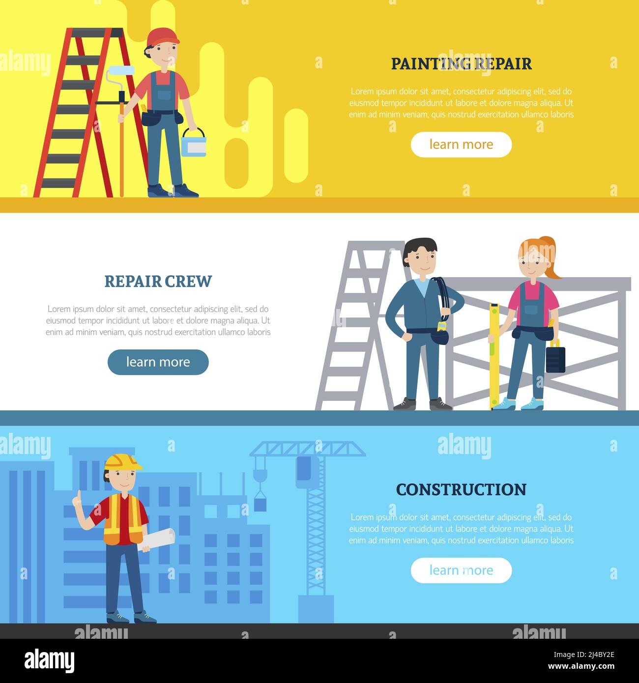 Construction team horizontal banners with painter repair workers ...