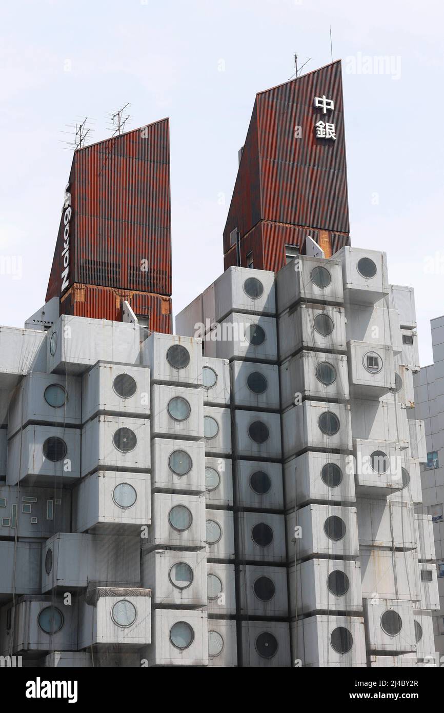 Tokyo, Japan. 13th Apr, 2022. Demolition works start at Nakagin Capsule ...
