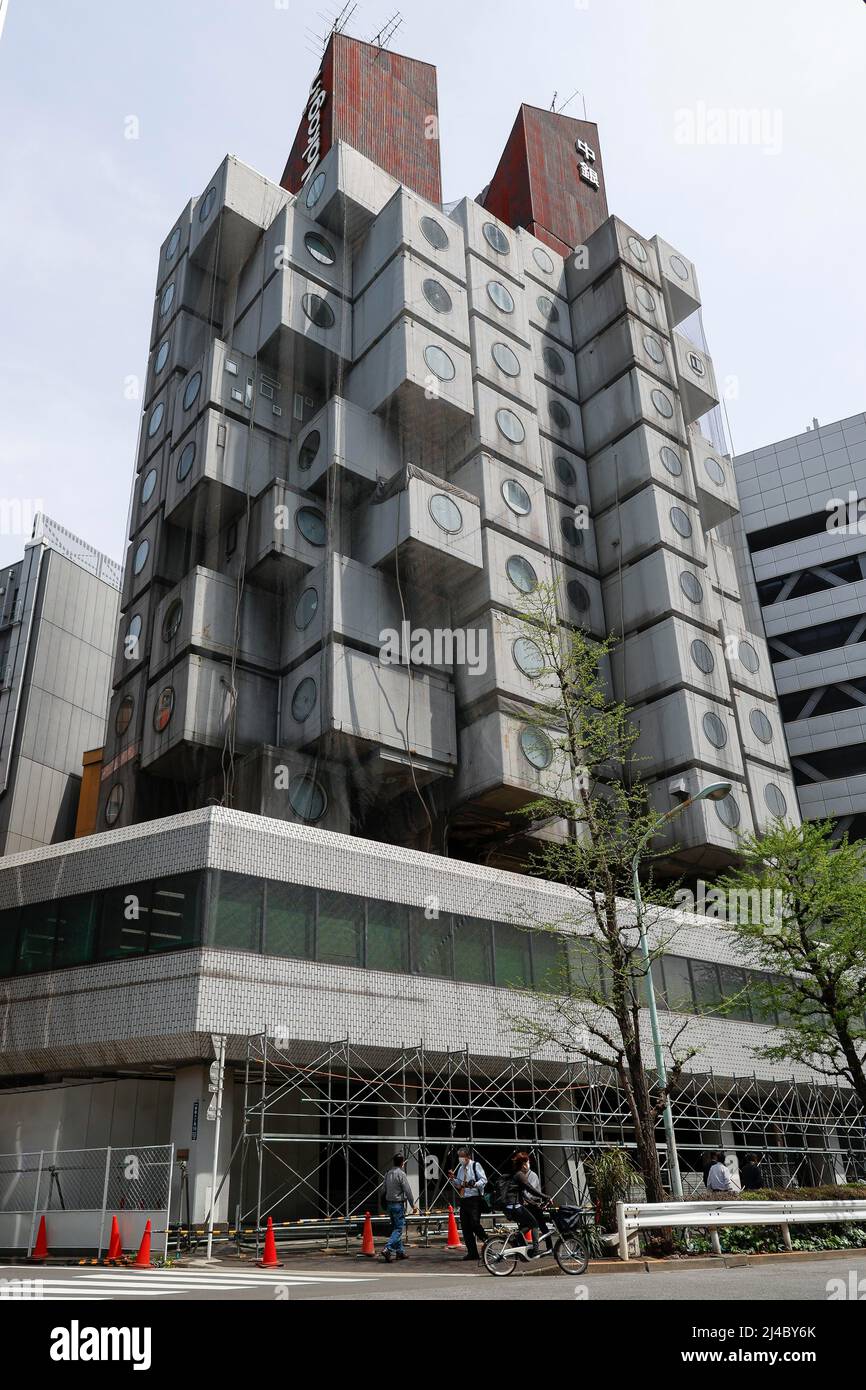 Tokyo, Japan. 13th Apr, 2022. Demolition works start at Nakagin Capsule ...