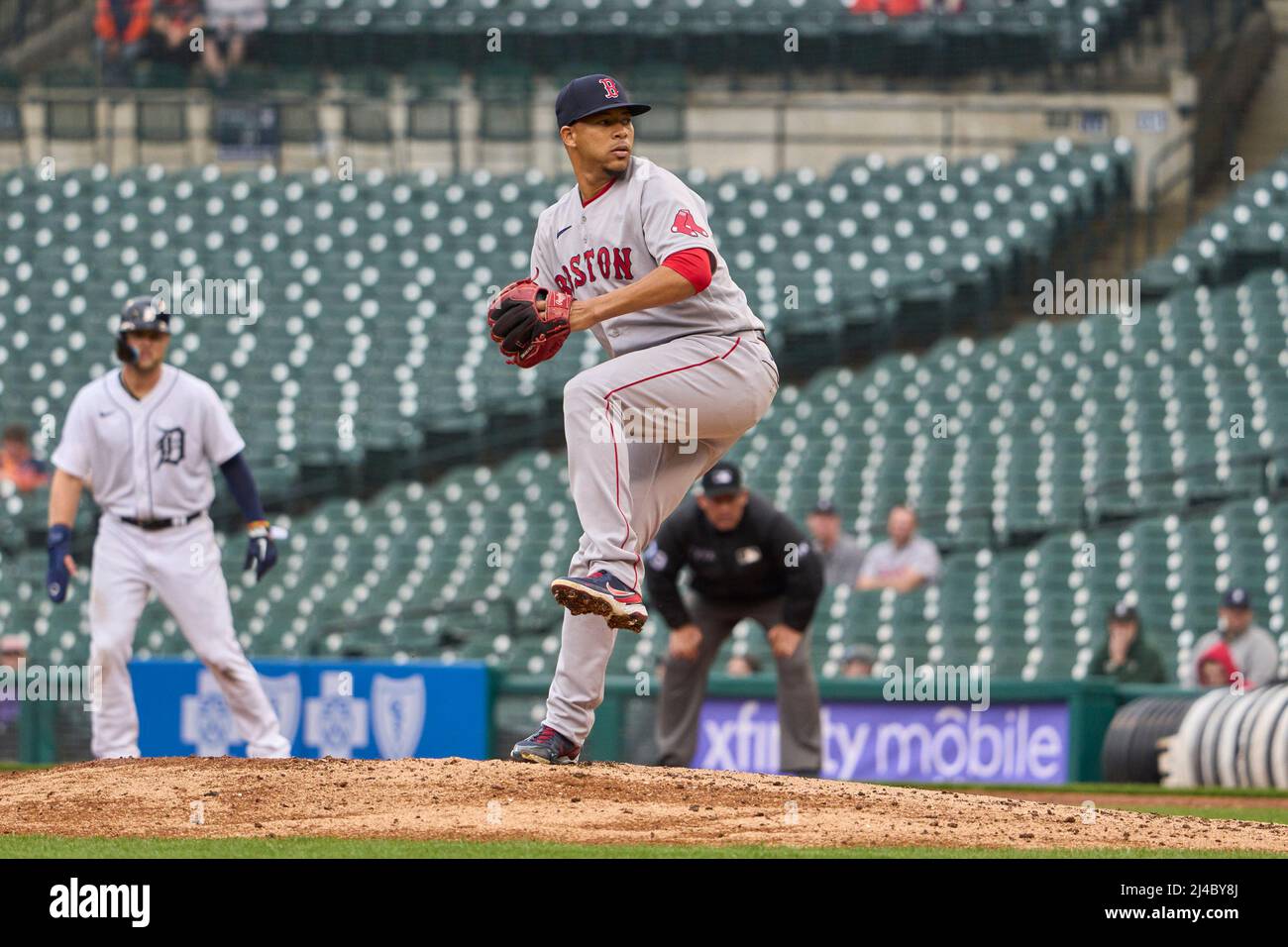 April 13 2022: Boston pitcher Hansel Robles (57) throws a pitch during ...