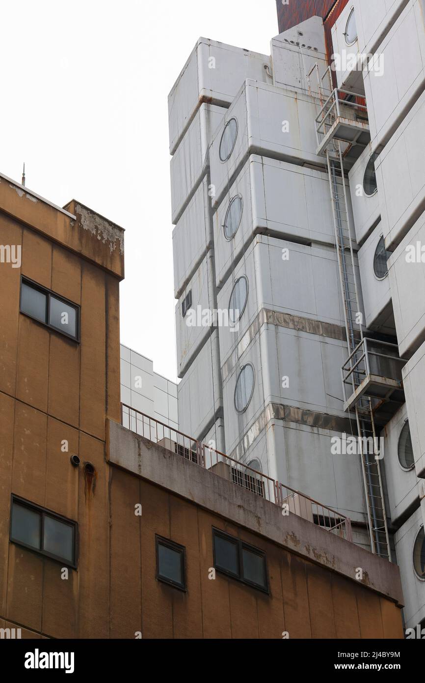 Tokyo, Japan. 13th Apr, 2022. Demolition works start at Nakagin Capsule ...