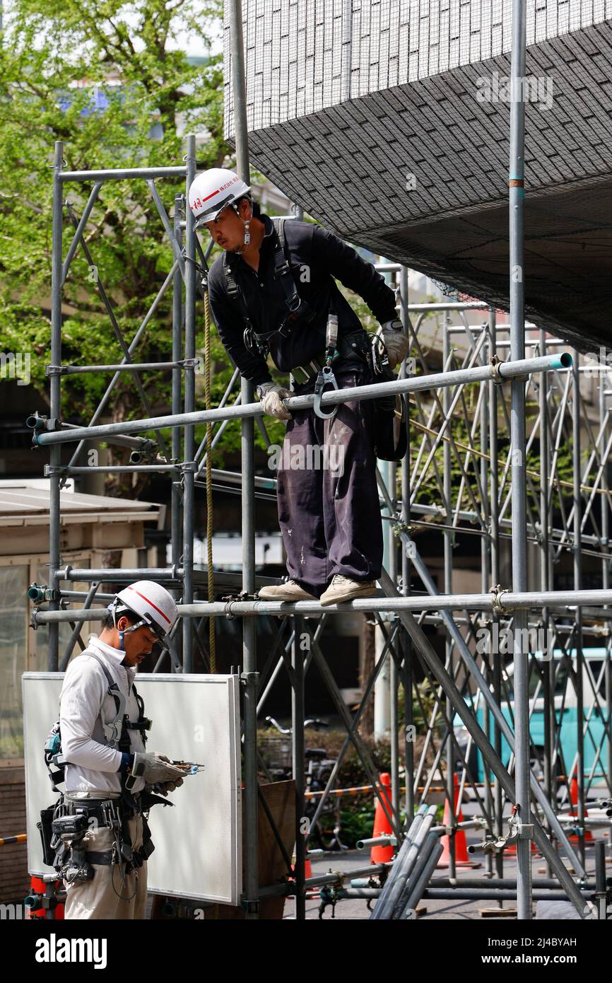 Tokyo, Japan. 13th Apr, 2022. Demolition works start at Nakagin Capsule ...