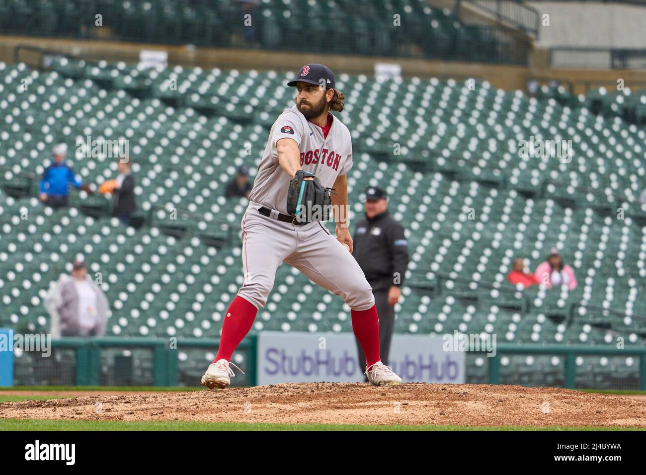 April 13 2022: Boston pitcher Austin Davis (56) throws a pitch during ...