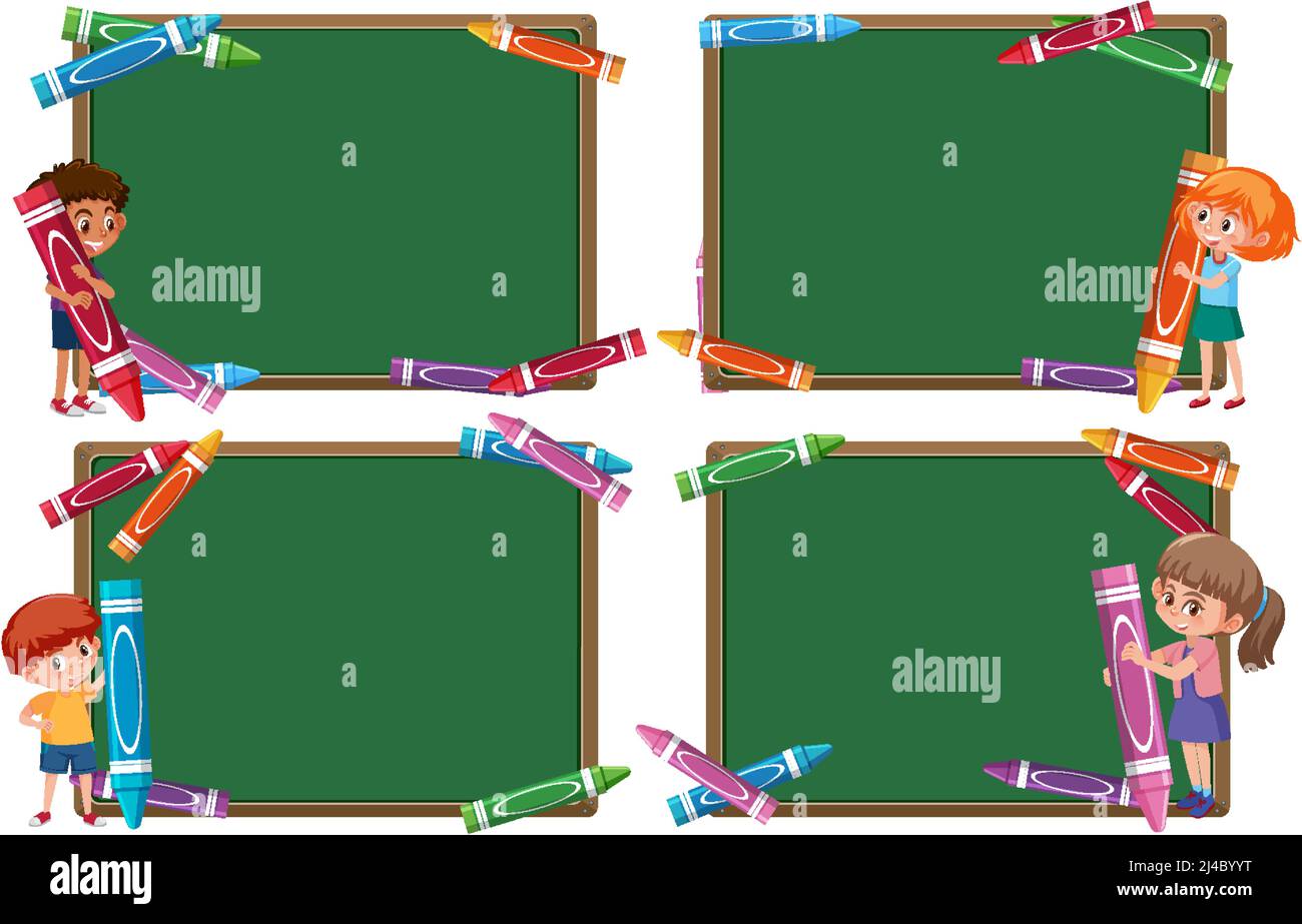 Empty board template with children cartoon character illustration Stock ...