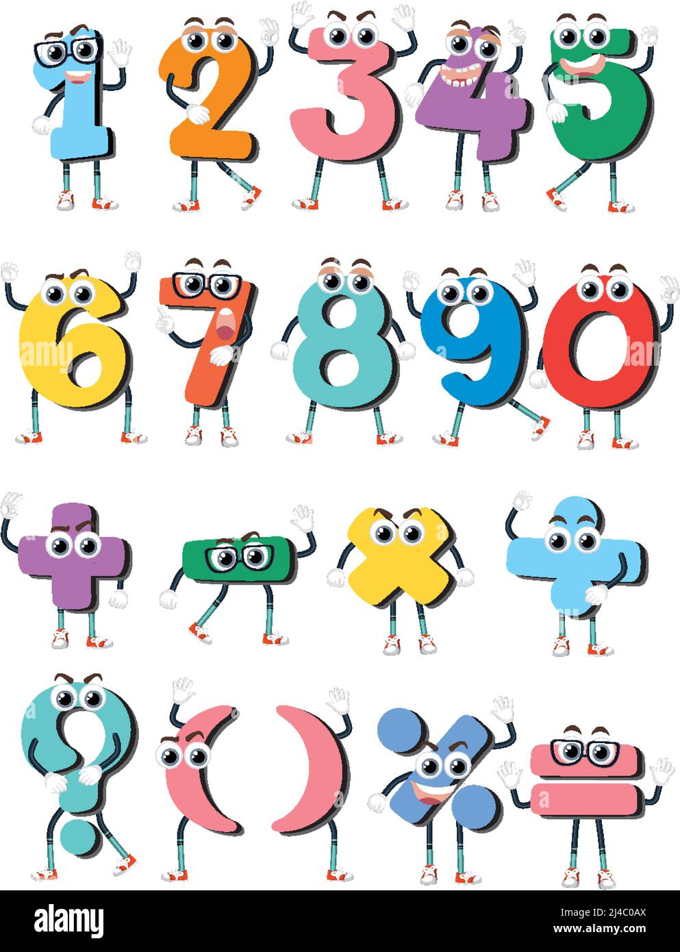 Counting number 0 to 9 and math symbols for kids illustration Stock ...