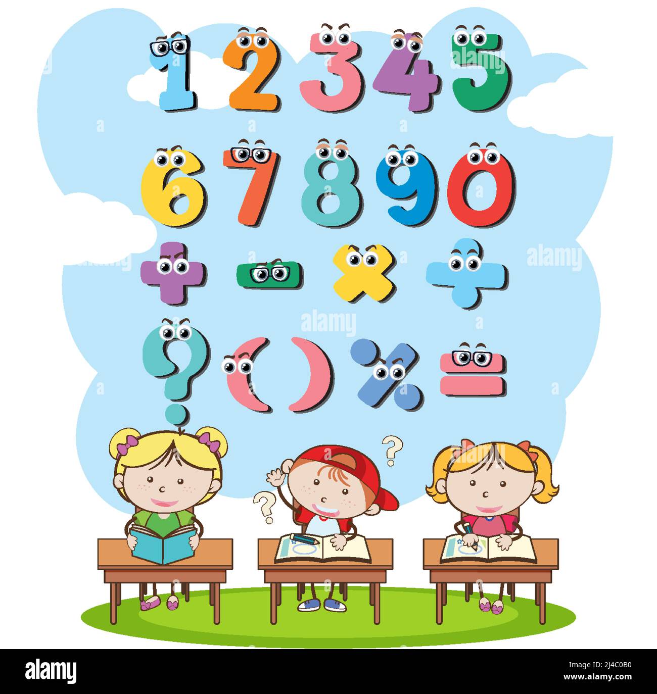Counting number 0 to 9 and math symbols for kids illustration Stock ...