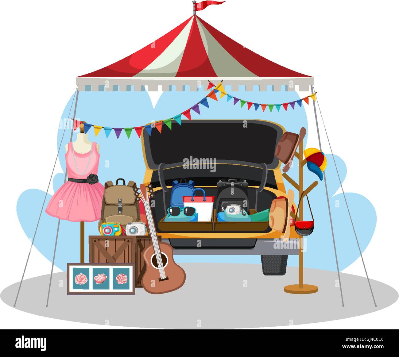 Flea market concept with a car boot sale illustration Stock Vector ...