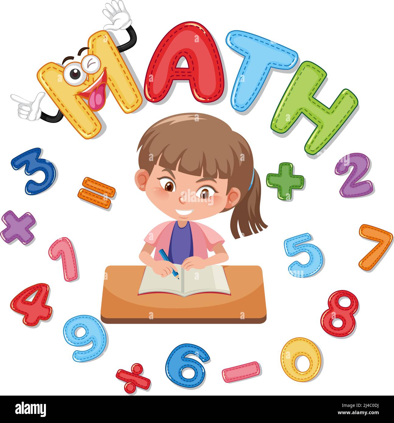 Font design for math with girl and numbers illustration Stock Vector ...