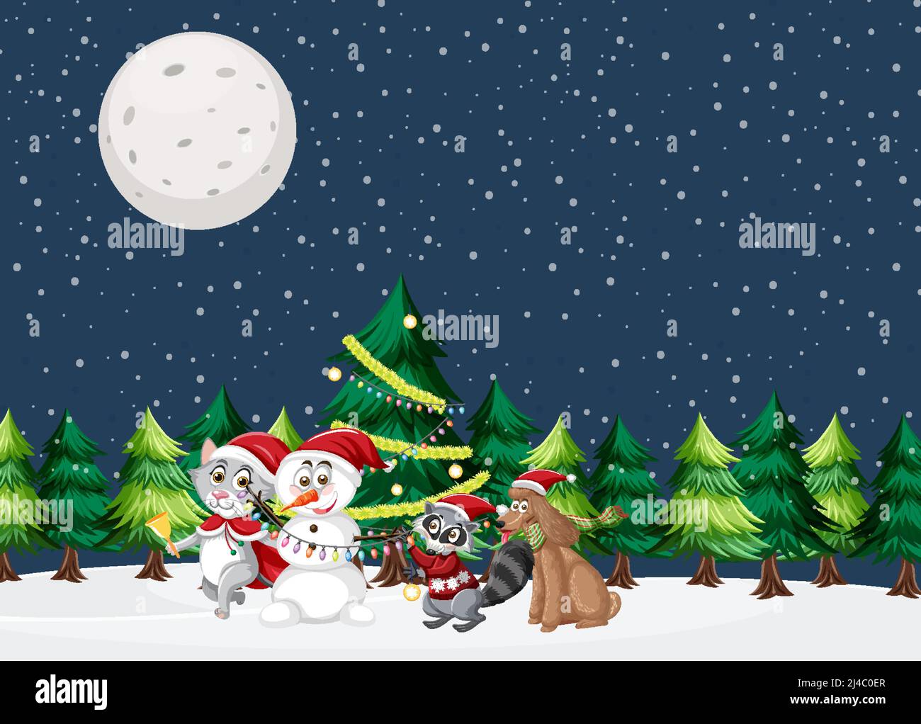 Christmas theme with snowman and animals illustration Stock Vector ...