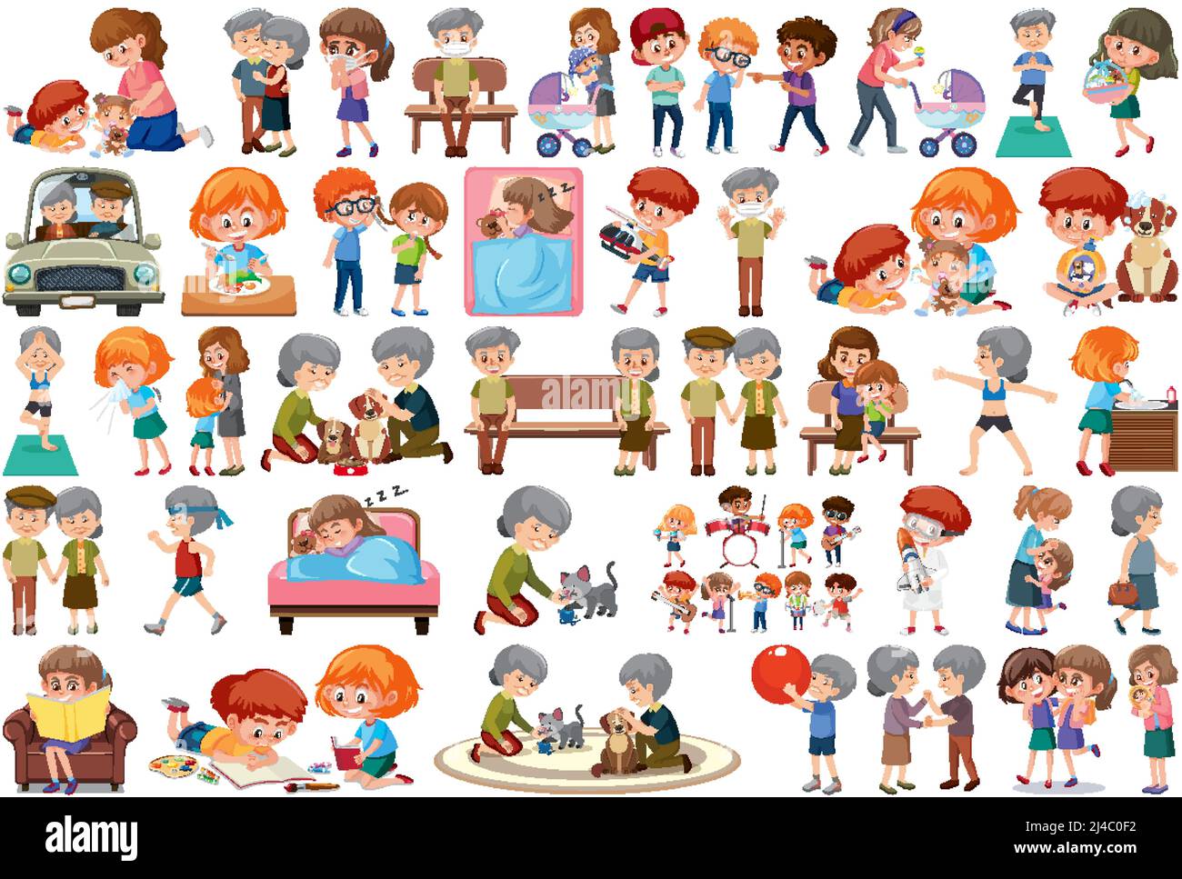 Set of different activities people in cartoon style illustration Stock ...