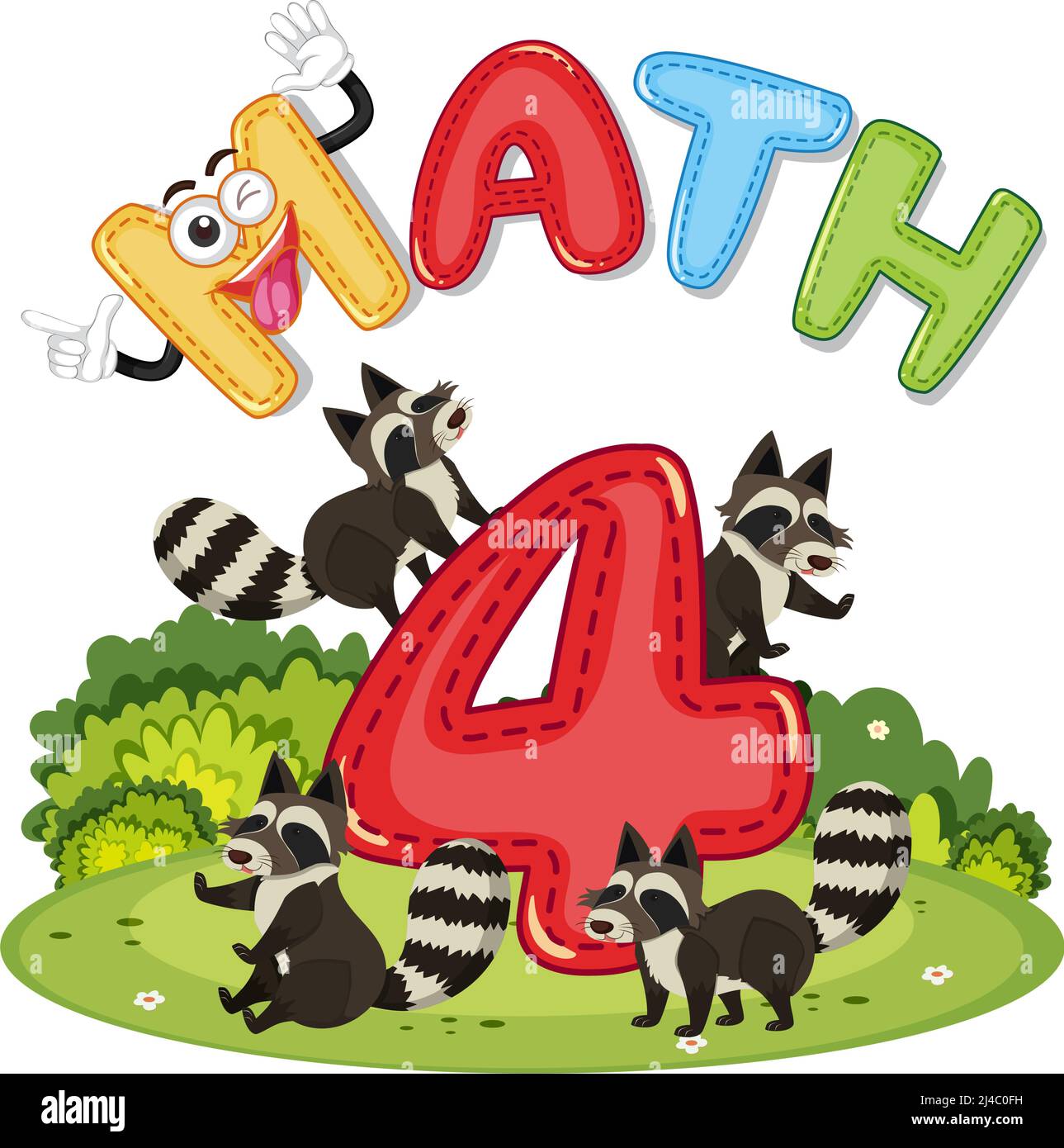 Math number 4 with four raccoons illustration Stock Vector Image & Art ...