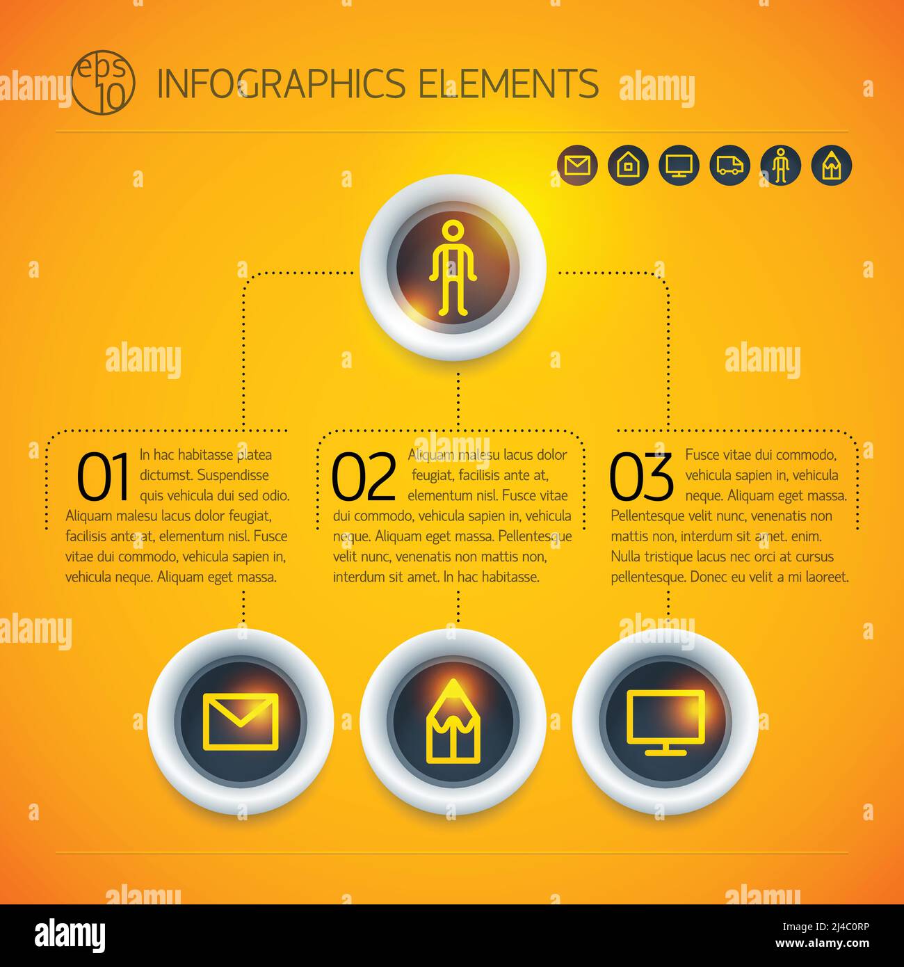 Abstract digital business infographic elements with rings text icons on ...