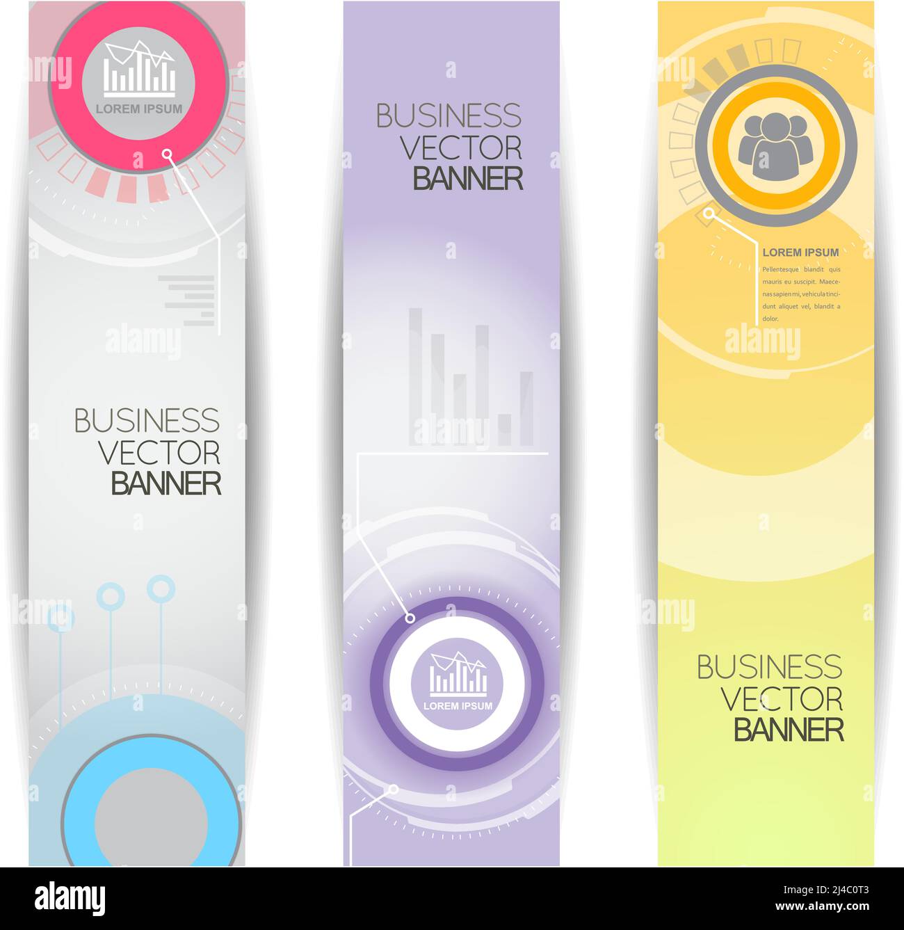 Set of vertical banners in light tones with business icons and software ...
