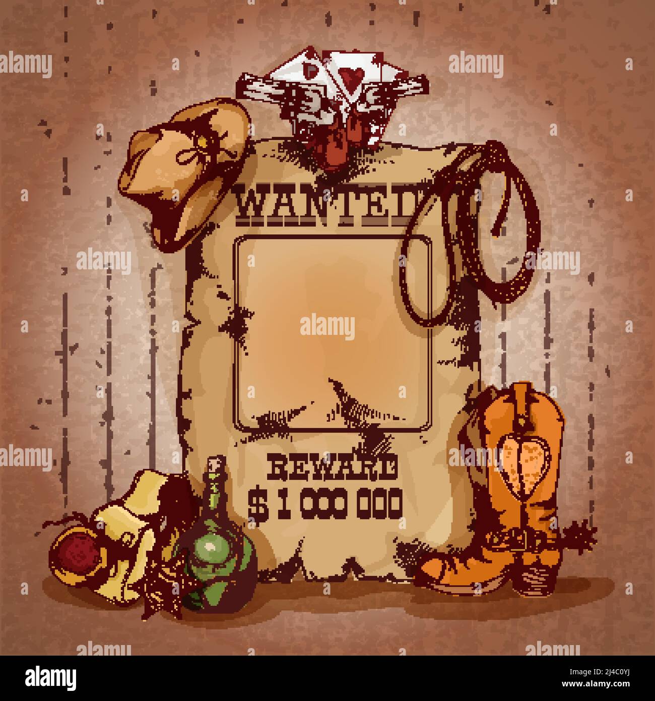 Wild west wanted man for reward poster with cowboy elements vector ...