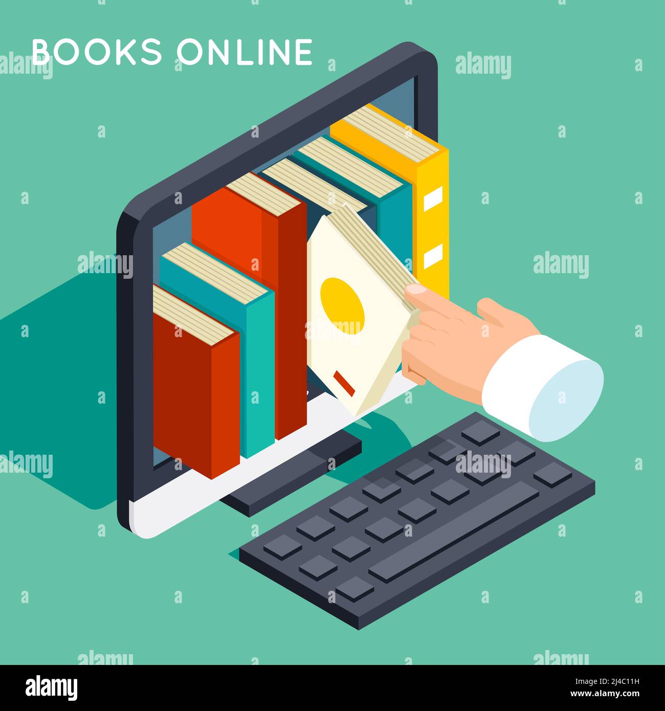 Books online library isometric 3d flat concept. Internet knowledge, web ...