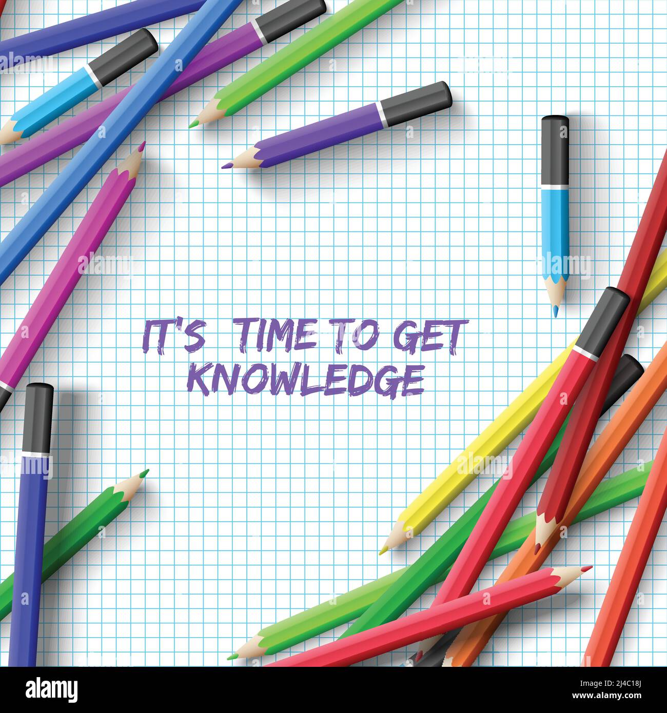 Back to school poster with colorful realistic pencils on paper sheet ...