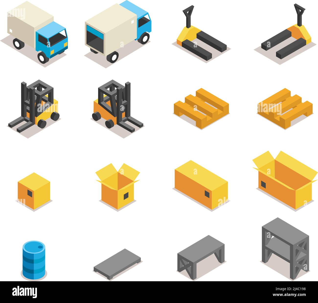 Warehouse equipment icon set. Transportation and forklift, cargo and ...