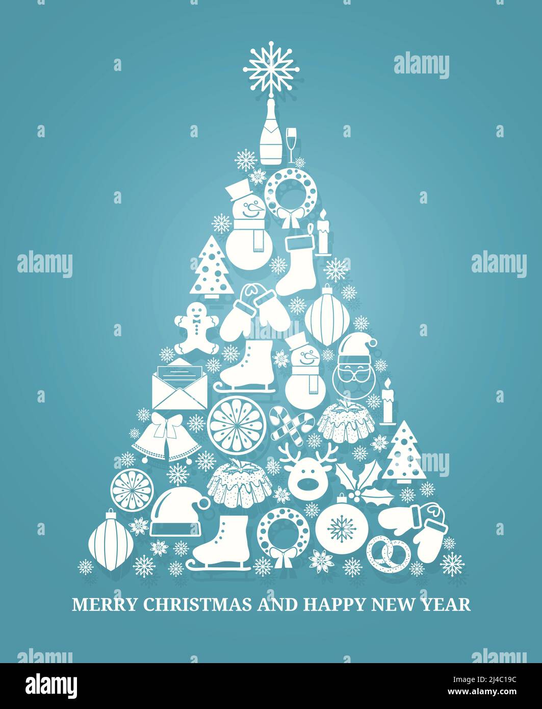 Christmas vector greeting card with a tree composed of a variety of ...