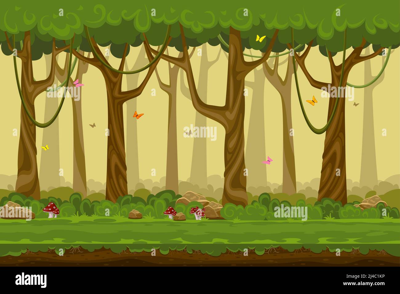 Cartoon forest landscape, endless vector nature background for computer ...