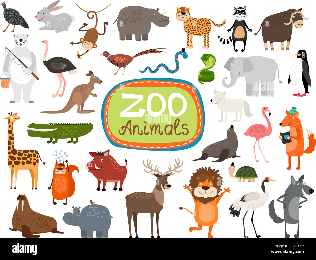 Vector Zoo Animals. Many different animals, giraffe, elephant, rhino ...
