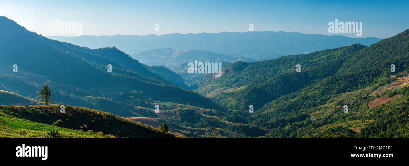 Panoramic Mountain View at day time, Light and shadow Stock Photo - Alamy