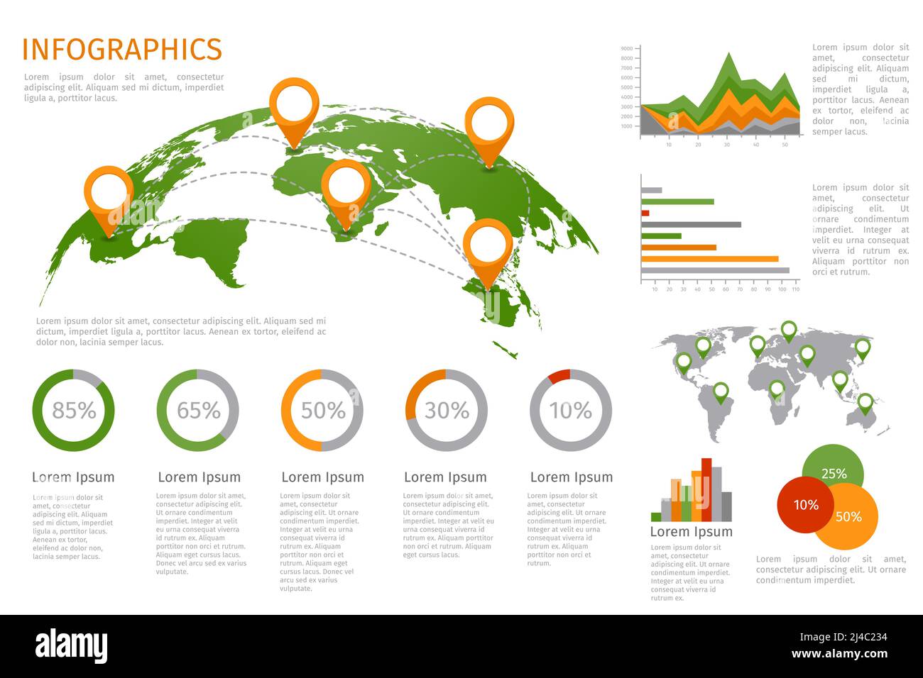 World map 3D with set of infographics elements. Design information ...