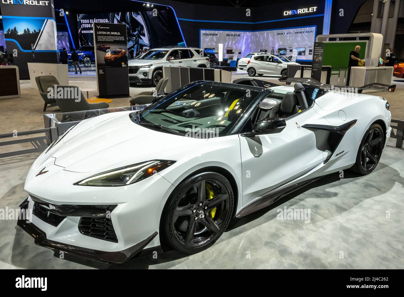 New York, USA. 13th Apr, 2022. A new 2023 Chevrolet Corvette Z06 on display at the 2022 New York ...